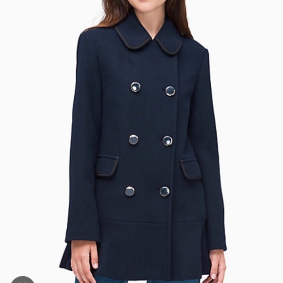 kate spade | Jackets & Coats | Kate Spade Navy Wool Blend Peplum Double ...